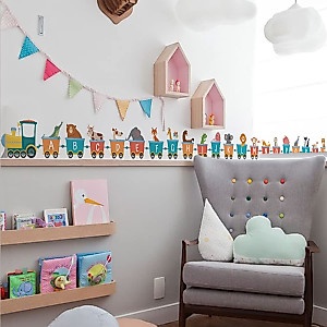 Colorful Alphabet Wall Decals Removable Animal ABC Educational Wall Stickers Cartoon Train Straight Line Stickers Cute Animals 26 Letter Wall Stickers Creative Decorative Children's Room Preschool Wall Stickers