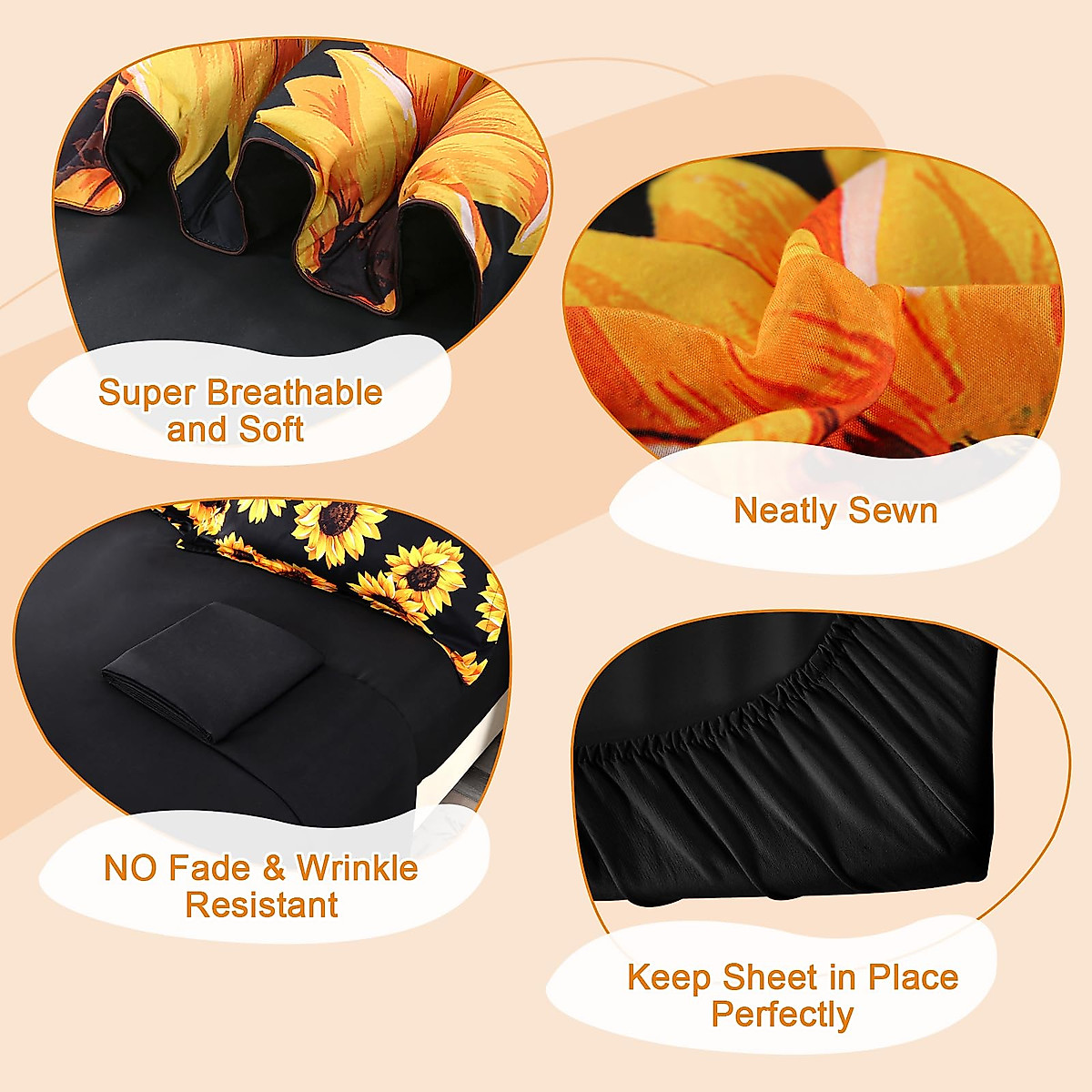 Wowelife Sunflower Bedding Set Sunflower Full Size Comforter Sets, 5 Piece Floral Bag in a Bag, Premium Sunflower Single Bed Set for Girls with Comforter, Flat Sheet, Fitted Sheet and 2 Pillowcases