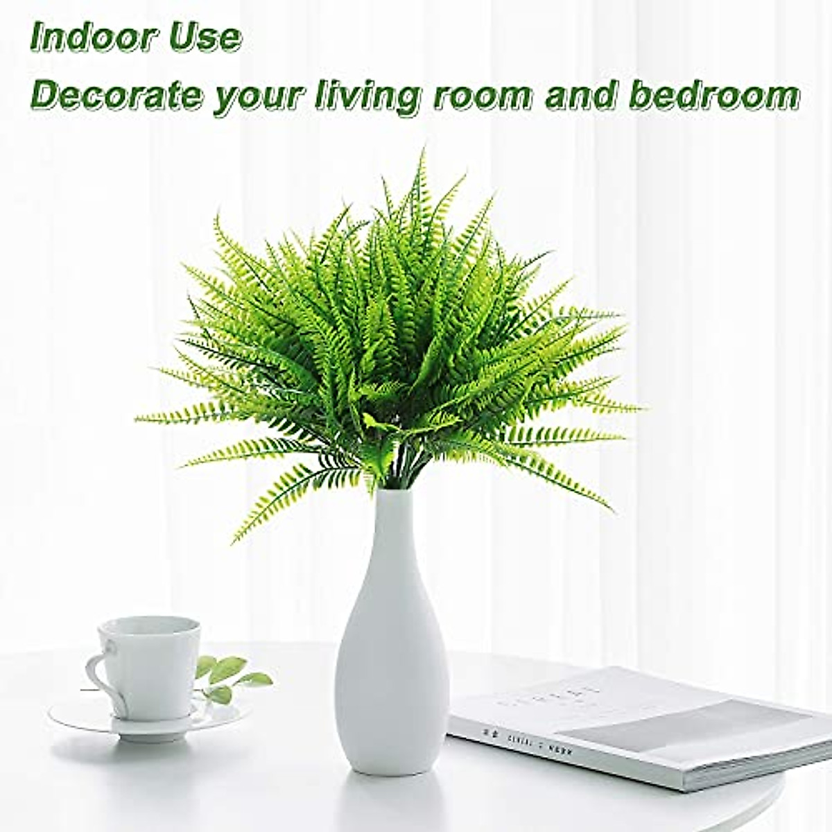 8 Pcs Artificial Boston Fern Plants Bushes Faux Plants Shrubs Greenery UV Resistant for House Office Garden Indoor Outdoor Décor