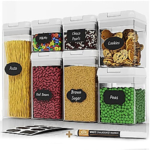 Chef's Path Airtight Food Containers with Easy Lock Lids - 7 PC BPA Free Plastic Containers for Kitchen Pantry Organization and Storage, Ideal for Cereal, Sugar & Dry Food - Accessories Included