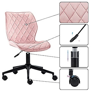 Duhome Mid Back Computer Desk Chair Armless Velvet Home Office Chair for Teens/Girls/Children/Students Salmon Pink