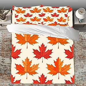DiuuDi Maple Duvet Cover King Size 3D Printed Duvet Cover Set Light Yellow Background Orange Maple Leaves Bedding Set Home Decoration Comforter Cover Cozy Quilt Cover with 2 Pillowcases
