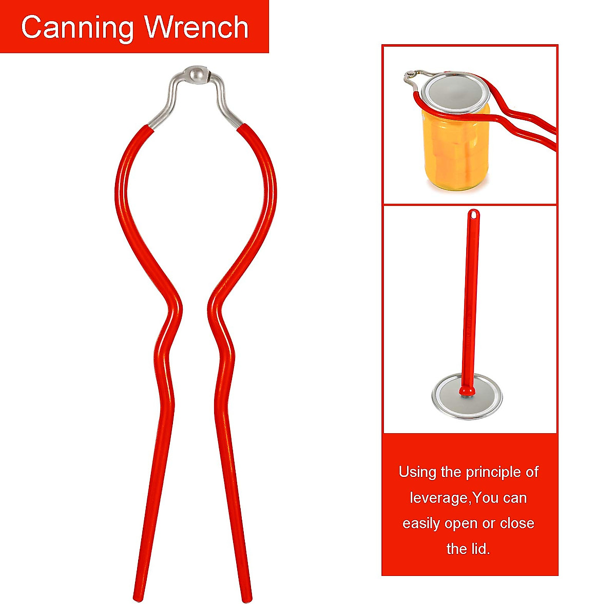 Canning Supplies Starter Kit, 304 Stainless Steel Canning Set Tools: Rack, Canning Funnel, Jar Lifter, Wrench, Tongs, Lid Lifter, Bubble Popper - Red 7 Piece