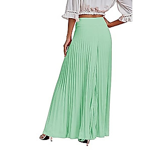 LYANER Women's Elastic High Waisted Wide Leg Palazzo Pants Loose Casual Pleated Trousers Green X-Large