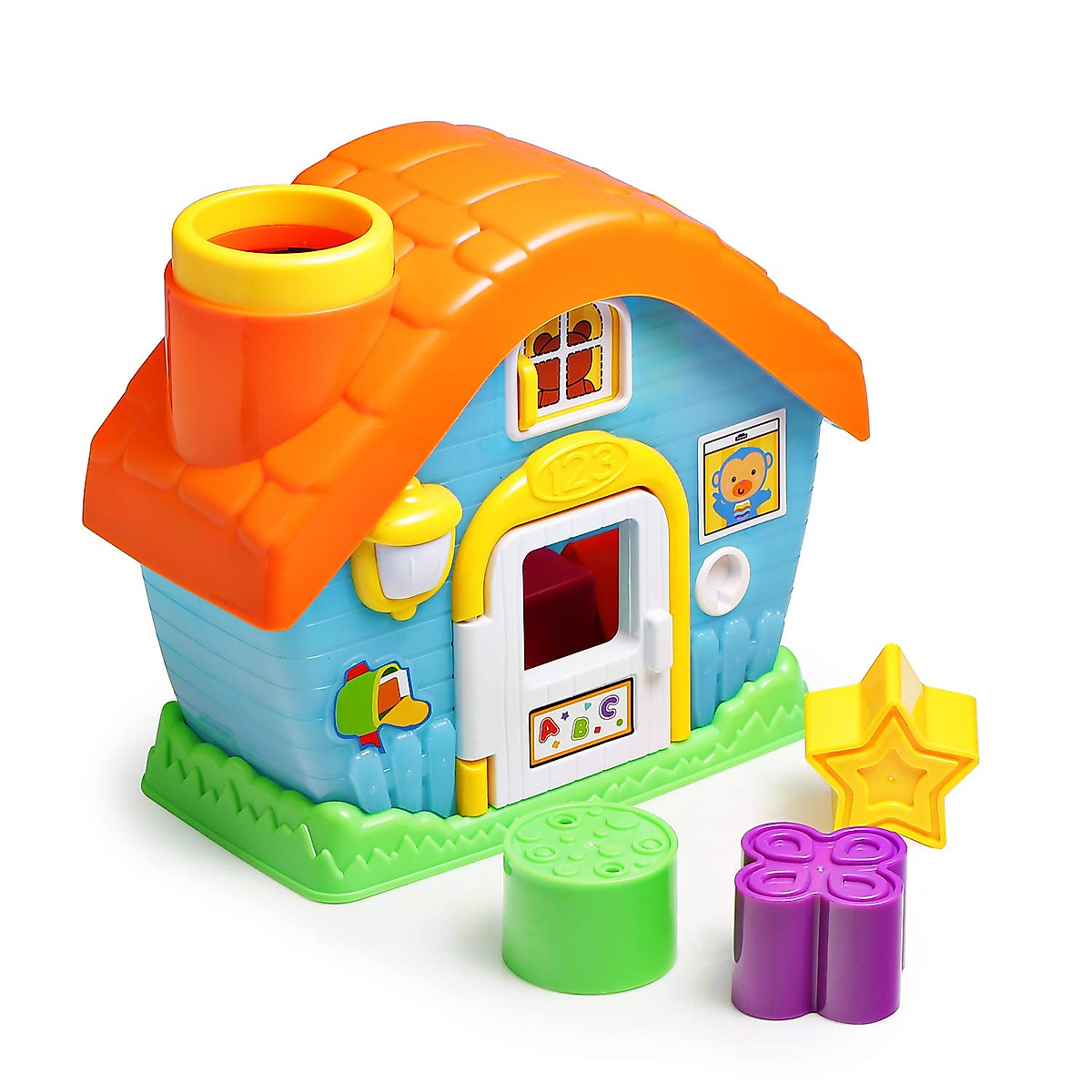 infunbebe Shape Sorting House Toy My First House with Shape and Color Sorters, Early Development Shape and Color Recognition Toy with 5 Colorful Blocks for 12+ Months Babies
