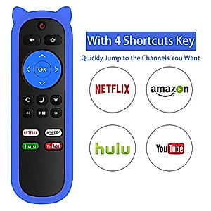 Remote for All Roku TV Remote for Element Hisense Onn TCL Haier Sharp Hitachi LG Sanyo JVC Magnavox RCA Philips Westinghouse Roku Built-in Smart TV with Glow Remote Case Cover - Blue
