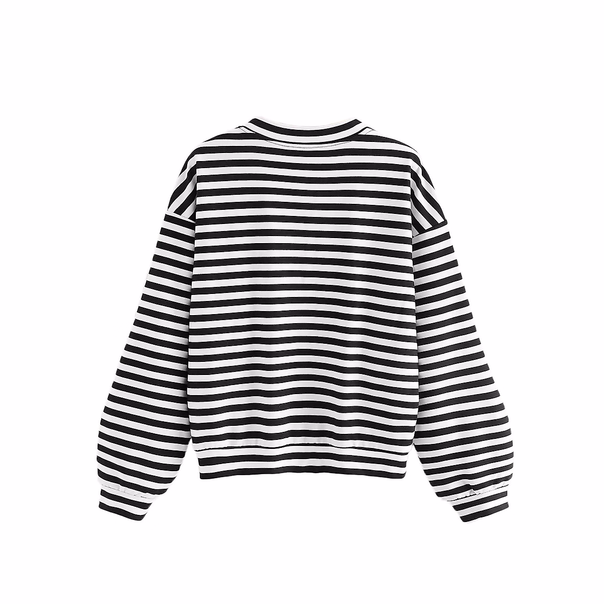 Floerns Women's Drop Shoulder Striped Long Sleeve Sweatshirt A Black and White S