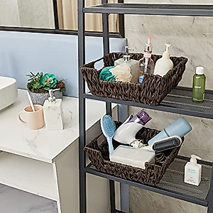 JMKaixin Wicker Storage Baskets, Water Hyacinth Storage Basket with Built-in Handles,2-Pack Hand Woven Baskets with Carry Handles for Storage 13.75" x 11" x 5"