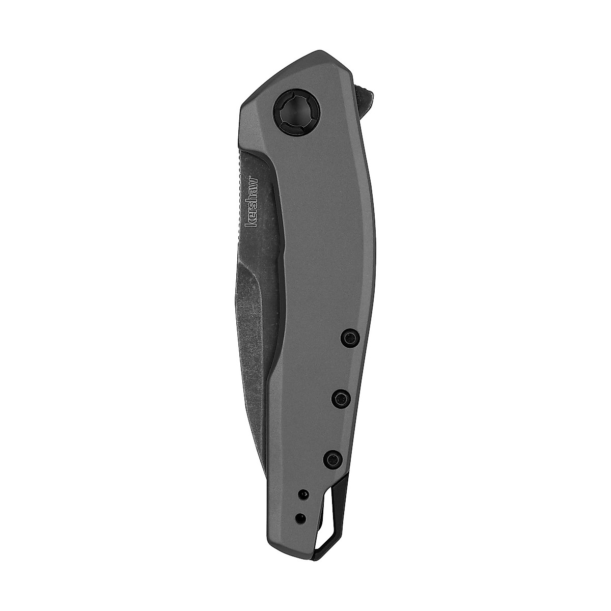 Kershaw Sanctum Pocket Knife, Curved Grey PVD Stainless Steel Handle, 3 inch 8Cr13Mov Blackwash Blade, Pocketclip
