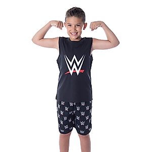 INTIMO WWE Boys' World Wrestling Entertainment Logo Tank Short Pajama Set (10/12) Black