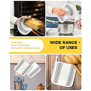 Grey White Stripes 2 PCS Pot Holders for Kitchens Counter, Casual Bohemian Geometric Art Decor Heat Insulated Podholders Oven Hot Pads for Cooking BBQ Baking Heat Proof Mat