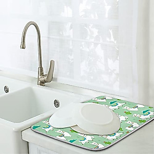 Classic Llama Dish Drying Mat for Kitchen Counter Absorbent Microfiber Dishes Drainer Mat Non-Slip Dish Draining Mat Fast Dry Kitchen Accessories Pad 16x18 inch