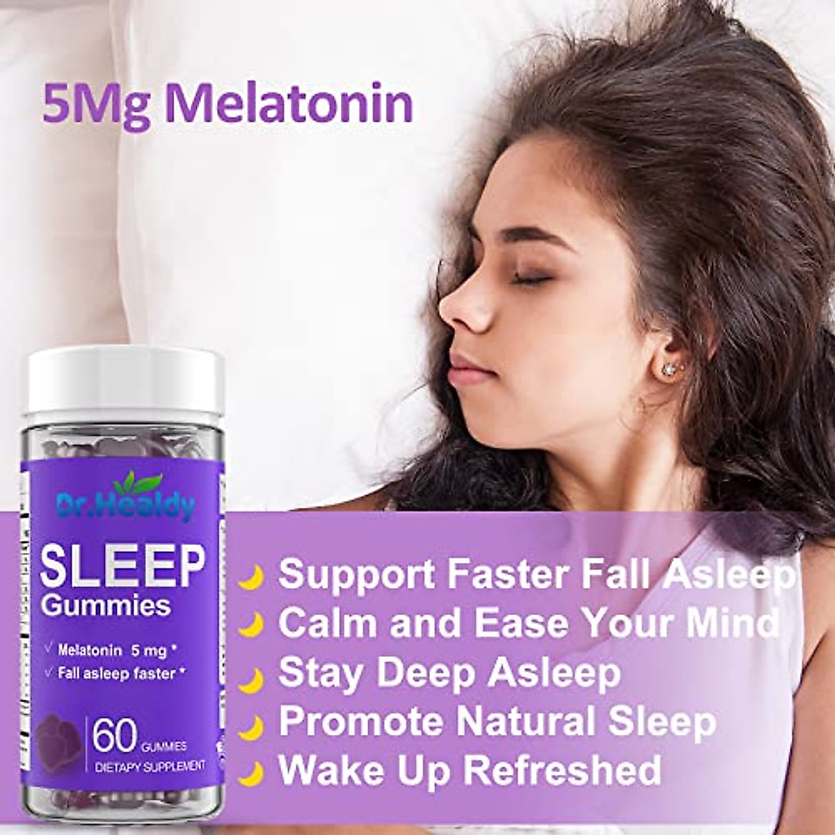 Dr. Healdy Melatonin Gummies 5mg, Sleep Gummies for Occasional Sleep Support, Melatonin 5mg Per Serving, Natural Raspberry Flavor, Non-Gluten, 60 Count-Best Gifts for Women and Men