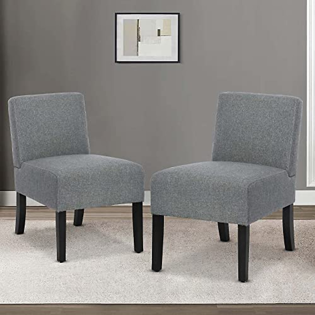 Armless Accent Chair Set of 2 Dining Chairs with Solid Wood Legs Living Room Chairs for Bedroom/Office Mid Century Modern Dining Chairs Slipper Chair Bedroom Chair for Adults