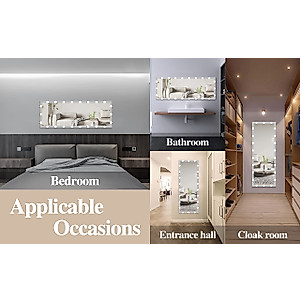 ANYHI Mirror with Lights Full Length, 62.6'' x 23.3'' LED Full Body Floor Dressing Mirror with 22 Dimmable Bulbs, Dimmable, 3 Color Lighting, Wall Mount/Standing (Silver)