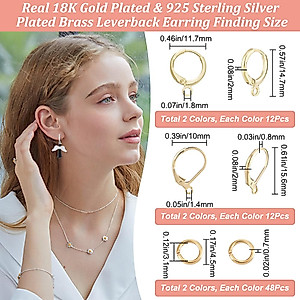 CREATCABIN 2 Colors 48Pcs Leverback Earwires Leverback Earring Hooks Kit 18k Gold Plated Sterling Silver Dangle Earwire Findings with Horizontal Loops Jump Rings for Earring Making Accessories