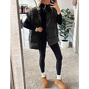 Vimyig Women's Winter Crop Puffer Vest Lightweight Warm Flysleeve Stand Collar Padded Puffy Jackets Coats with Pockets(DarkGrey-XXL)