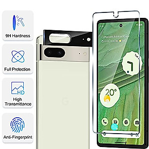 TQLGY 3 Pack Screen Protector for Google Pixel 7 with 3 Pack Camera Lens Protector, 9H Tempered Glass Film, Fingerprint Unlock Compatible, Ultra HD, Anti Scratch, Bubble Free, Case Friendly