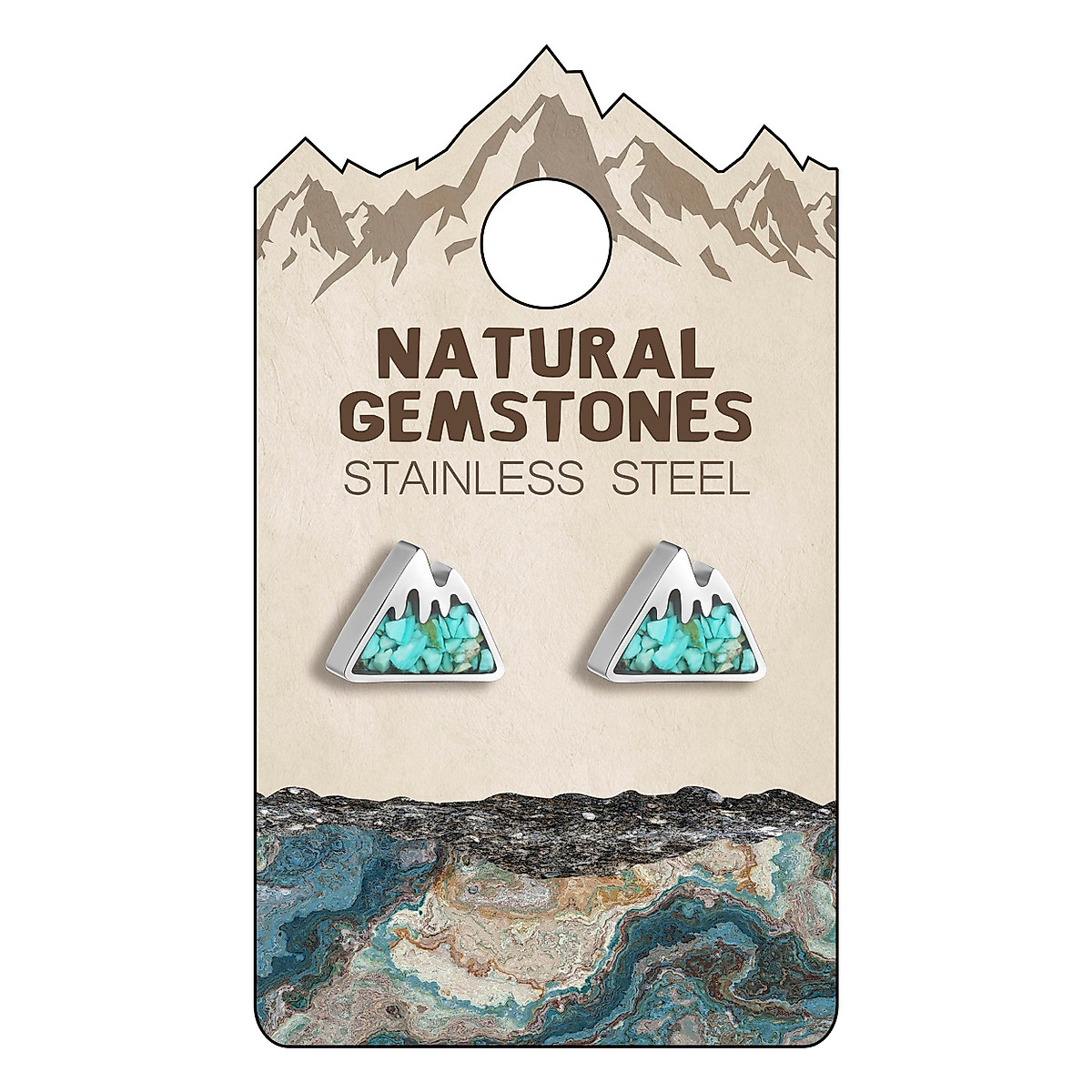 Lauren-Spencer Gemstone Mountain Stud Earrings for Women Small Green Turquoise Mountain Earrings Studs Stainless Steel Snow Mountain Range Earrings for Women Nature Jewelry Gift