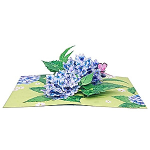 Liif Hydrangea Blossoms Butterfly 3D Greeting Pop Up Mother's Day Card, Spring, Summer, Anniversary, Fathers Day, Get Well, Thinking Of You, All Occasion, Happy Birthday Cards For Mom, Women, Her | With Message Note & Envelop | Large Size 8 x 6 Inch