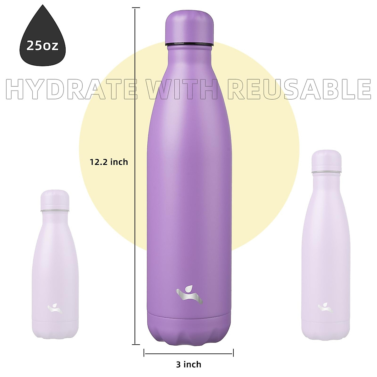 Konokyo Insulated Water Bottles,25 oz Double Wall Stainless Steel Vacumm Metal Flask for Sports Travel,Lavender