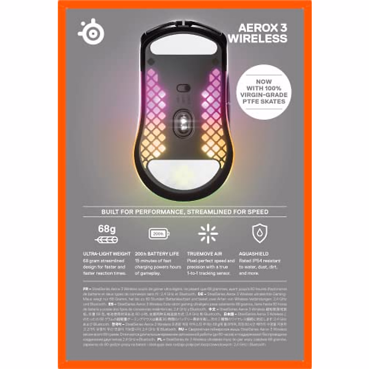 SteelSeries Aerox 3 Wireless - Holey RGB Gaming Mouse - Ultra-lightweight Water Resistant Design - 18K DPI TrueMove Air Optical Sensor- Onyx