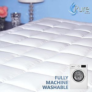Pure Brands Queen Mattress Topper and Pad Cover Extra Thick Luxury Down Alternative Pillow Top Cooling Bed Topper Ultra Plush and Hypoallergenic Mattress Protector 18 Inch Deep Pocket