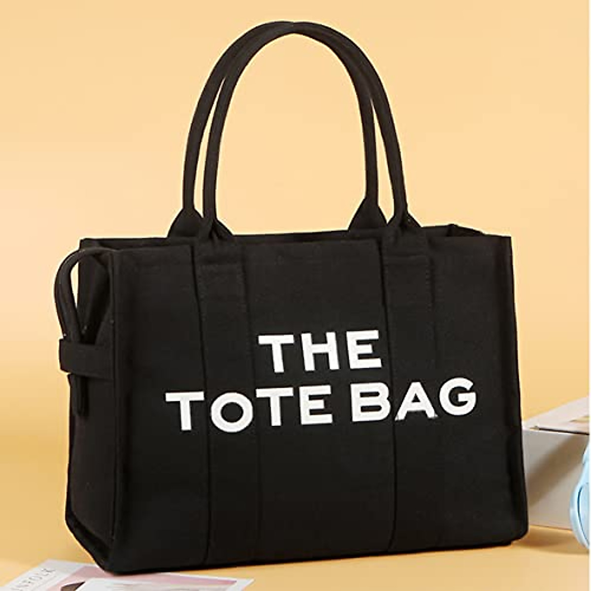 GOTOANT Canvas Crossbody Tote Bag for Women Canvas Tote Bags With Zipper for School And Work Crossbody Bag Personal Shoulder Tote (black)