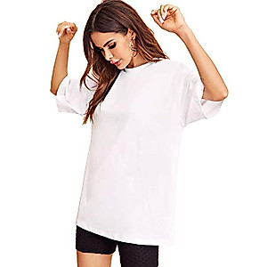 Verdusa Women's Casual Basic Round Neck Half Sleeve Oversized Tunic Tee Shirt White L