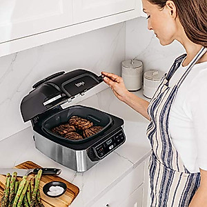 Ninja Foodi 5-in-1 4-qt. Air Fryer, Roast, Bake, Dehydrate Indoor Electric Grill (AG301), 10inch x 10inch, Black and Silver (Renewed)