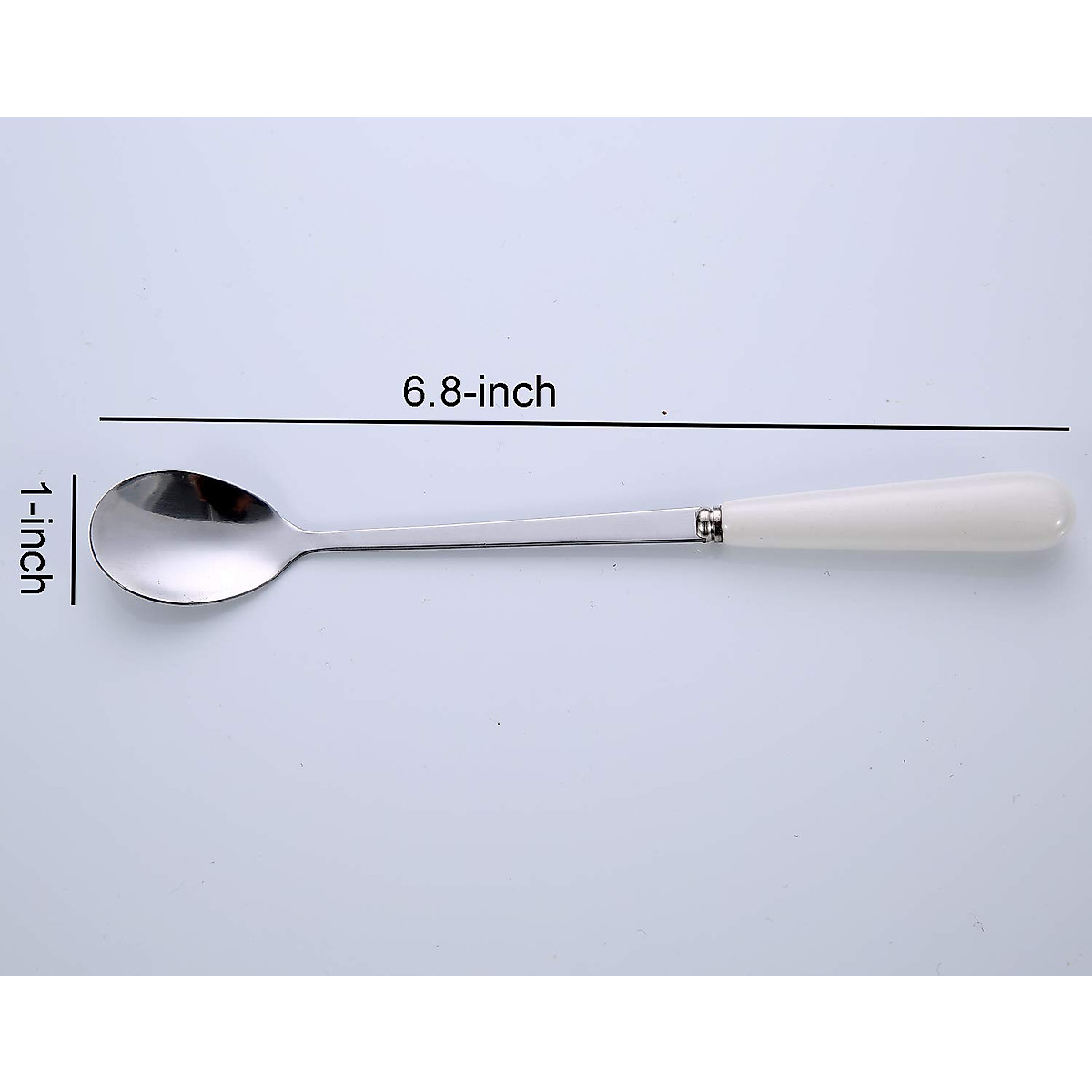 Goeielewe 3PCS Mixing Spoons for Coffee, Dessert, Ice Cream, Milkshake, Stainless Steel Iced Teaspoon with Ceramic Handle Tablespoons Espresso Cocktail Stirring Spoons, 6.8-Inch (White)