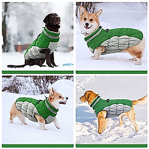 FUAMEY Dog Coat,Warm Dog Jacket Winter Coat Paded Dog Fleece Vest Reflective Dog Cold Weather Coats with Built in Harness Waterproof Windproof Dog Snow Jacket Clothes with Zipper Green Medium