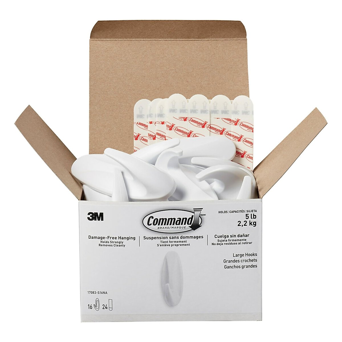 Command Large Designer Hooks, Holds up to 5 lb, 16 Wall Hooks with 24 Command Strips, Organize Damage-Free, No Tools Wall Hooks for Hanging Decorations in Living Spaces