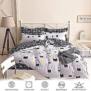 2 pcs Duvet Cover for Kids Boys Girls, 100% Microfiber Twin Duvet Cover, Black White Printed Pattern Ultra Soft Duvet Cover Set, Quilt Cover for Teens with Comforter Cover (no Comforter)