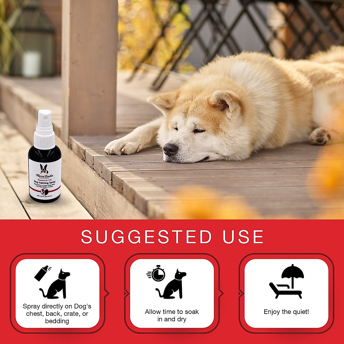 Warren London Premium Essential Oil All Natural Dog Calming Spray, Relaxes and Provides Anti-Anxiety Relief for Hyper Active Dogs | Made in USA