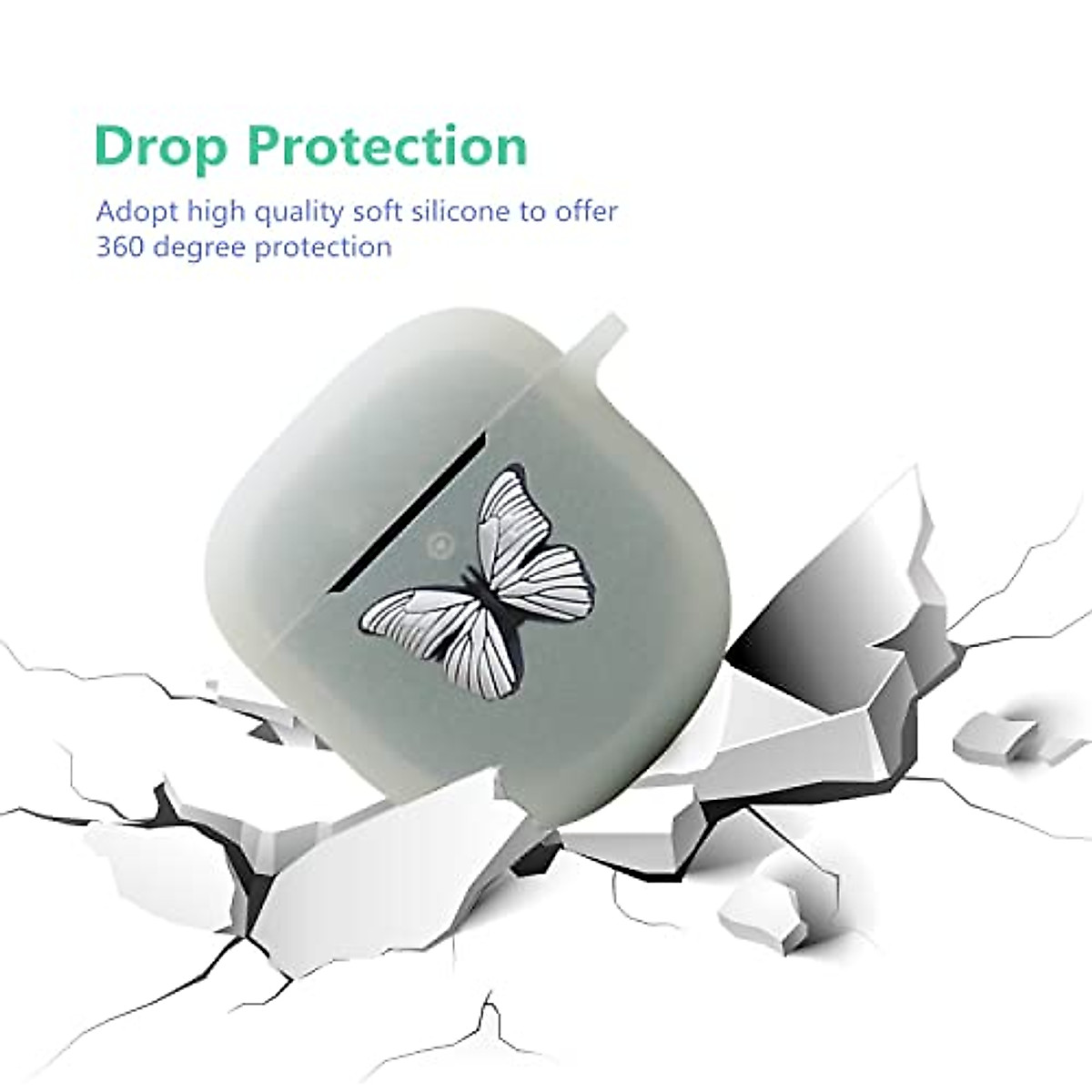 Case Cover for Bose QuietComfort Earbuds II 2022, Cute Butterfly Charm Soft Silicone Skin Glow in Dark Protector with Keychain for Bose Earbuds ii Case (White)