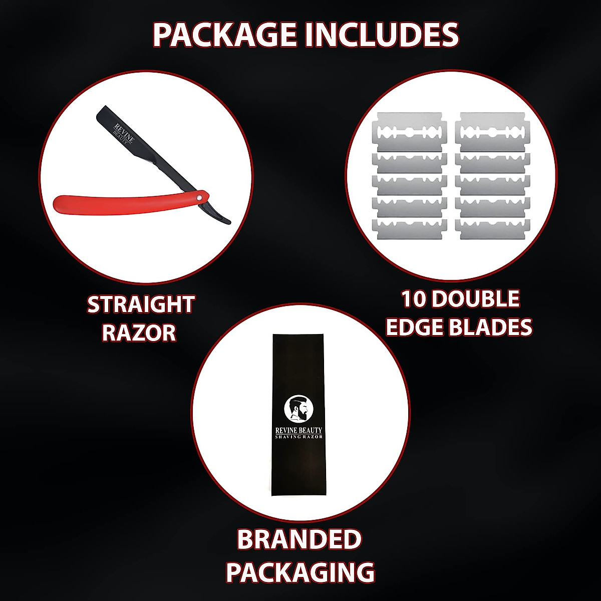 Barber Straight Razor - Professional Cut throat Premium Quality Plastic Handle Shaving Razor, 10 Double Edge Blades Kit (Red Black)