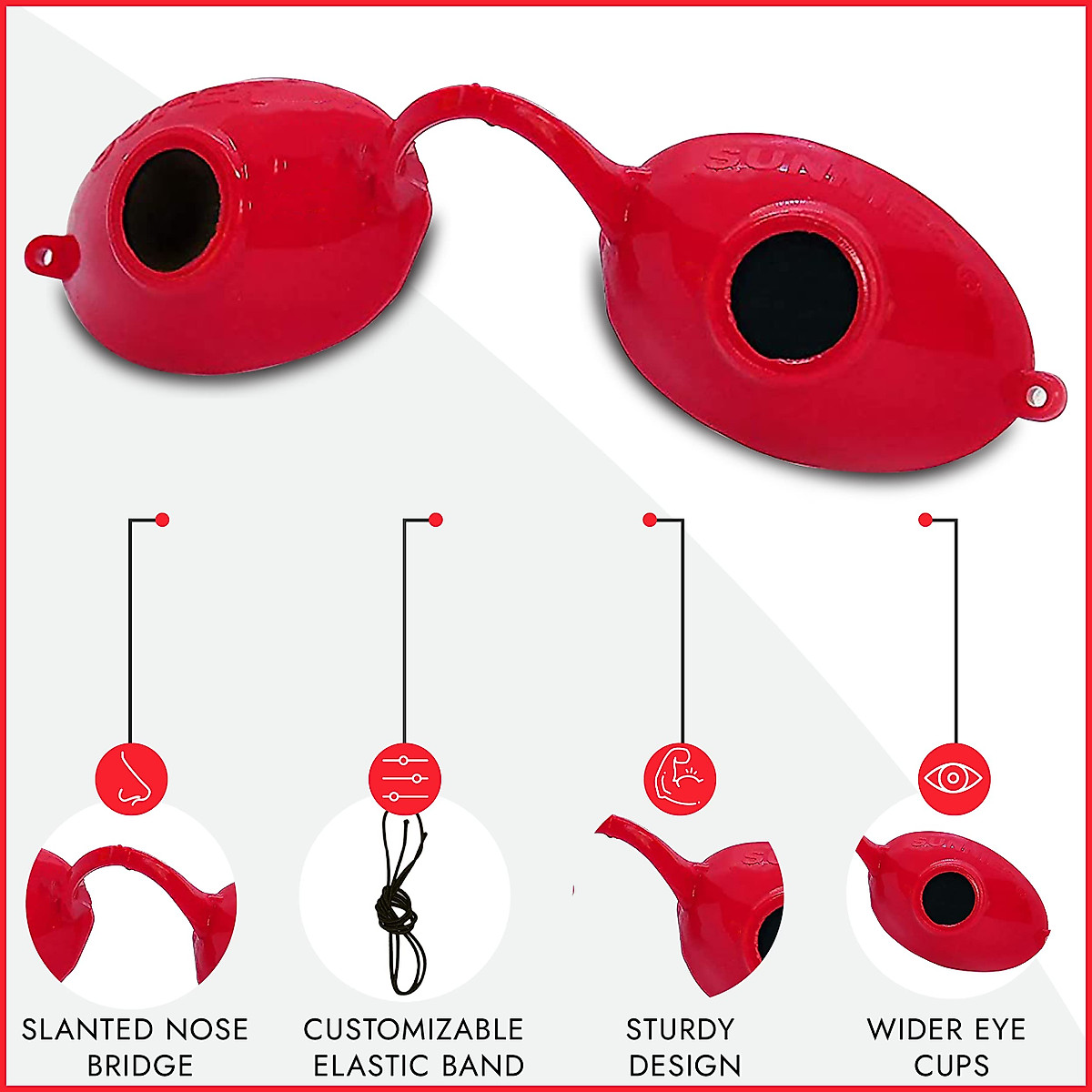 Super Sunnies UV Eye Protection, FDA Compliant Individual Tanning Bed Goggles Eyeshields, Glasses, With a Clear Case/Box (Red)