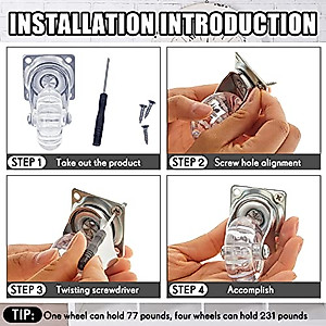 8 Pcs Swivel Caster Wheels for Furniture 2 Inch Clear Swivel Wheels Heavy Duty PU Casters Cabinet Wheels with 360 Degree Furniture Wheels Top Plate, 16 Screws and 1 Screwdrivers for Table Bench Office