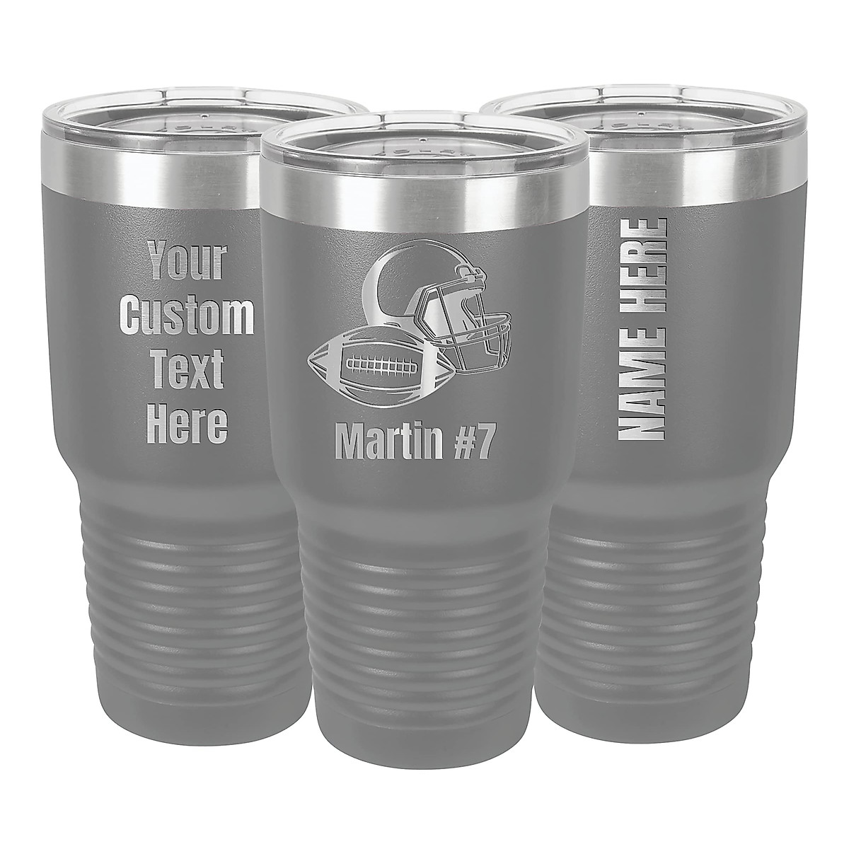 Customized Tumbler 30oz with Straw, Personalized Vacuum Insulated Tumbler with Custom Name Text Engraved in USA - Basketball, Tennis, Soccer, Golf, Football Sport Player, Coach Gift (Gray)
