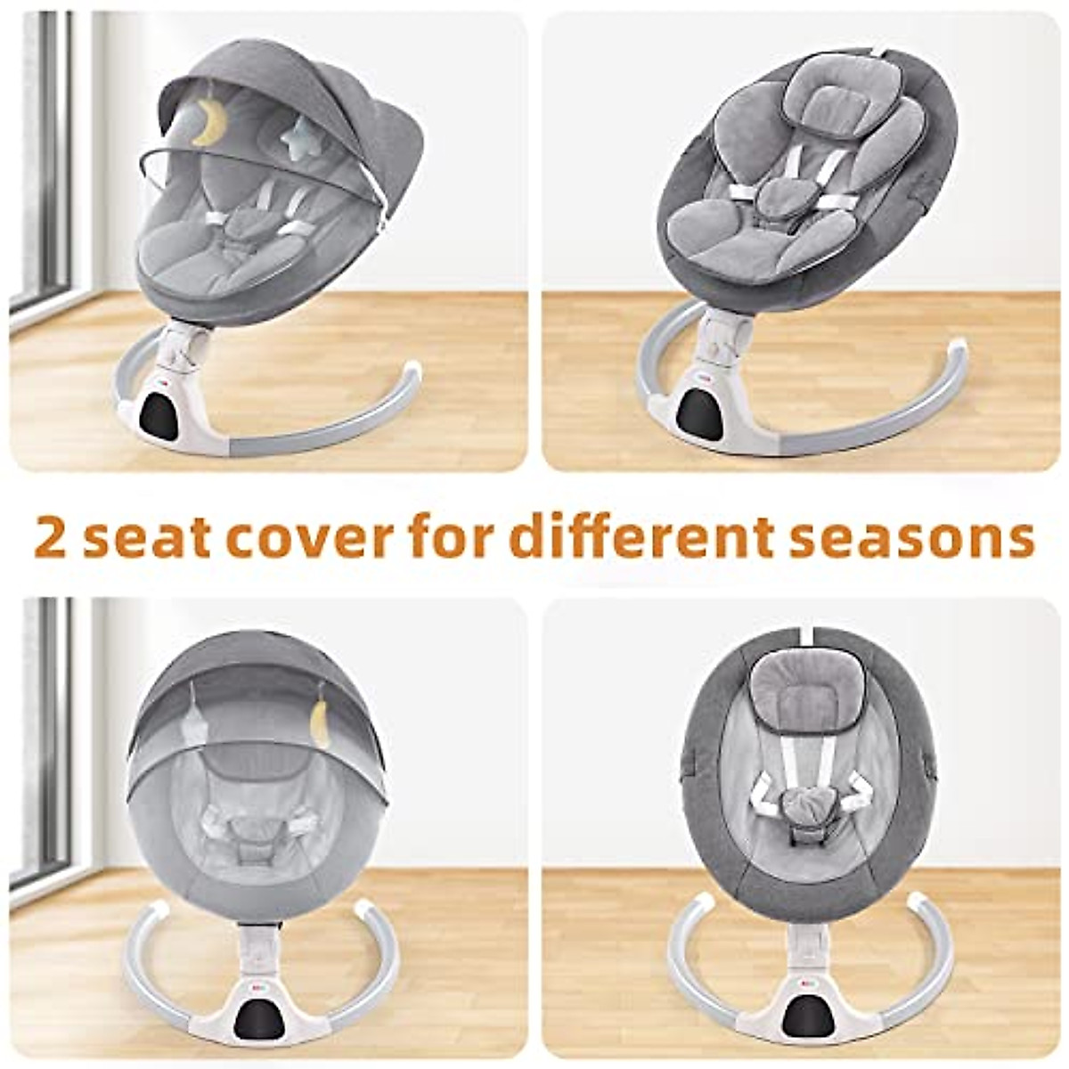 Baby Swings for Infants, Electric Portable Baby Swing for Newborn Baby, Bluetooth Touch Screen/Remote Control Timing Function 5 Swing Speeds 3 Seat Positions Baby Bouncer for Boy Girl Gray