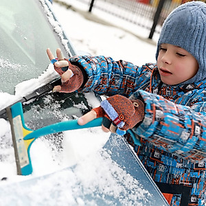 Handepo 3 Pair Kids Winter Gloves Convertible Warm Flip Top Toddler Baby Gloves for Kids 2-6 Years(Deep Green, Light Gray, Purple Red)