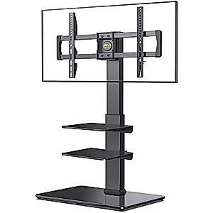 AM alphamount TV Stand with Mount for 37 40 43 49 50 55 60 65 70 75 Inch LCD LED TVs, Height Adjustable Swivel Universal Tall Floor TV Stand with Storage Shelves for Bedroom and Living Room
