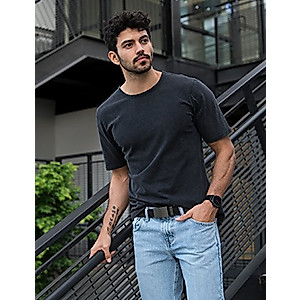 SlideBelts Men's Vegan Leather Belt without Holes - Black with Gunmetal Buckle (Up to 48" Waist)