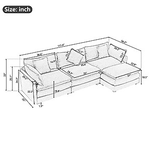 111.4" L-Shape Chenille Upholstered Sofa, Modern Modular Sectional 3 Seat Sofa Couch with Removable Ottoman and 5 Pillows for Living Room, Office Apartment (Beige-111)