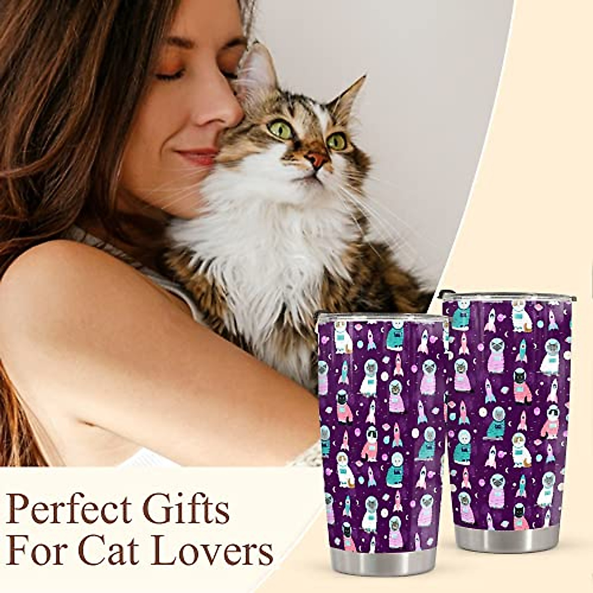 20oz Tumbler Funny Cat Gifts For Women Cat Lovers Girls Kids - Cats Love Skull Cats Gifts For Wife Mom Grandma Coworker - Birthday Gifts for Her Cat Tumbler with Lid Double Wall Insulated Coffee Mug