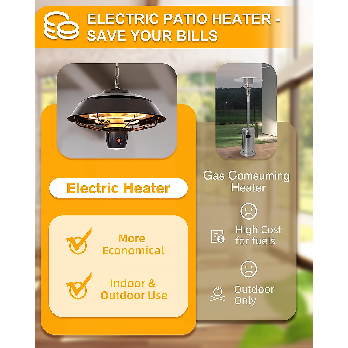 Star Patio Electric Patio Heater with Remote, Outdoor Ceiling Patio Heater, Hanging Patio Heater, Infrared Heaters with 3 Power Settings (600W/900W/1500W), Hammered Bronze Finished, STP1566-C NEW
