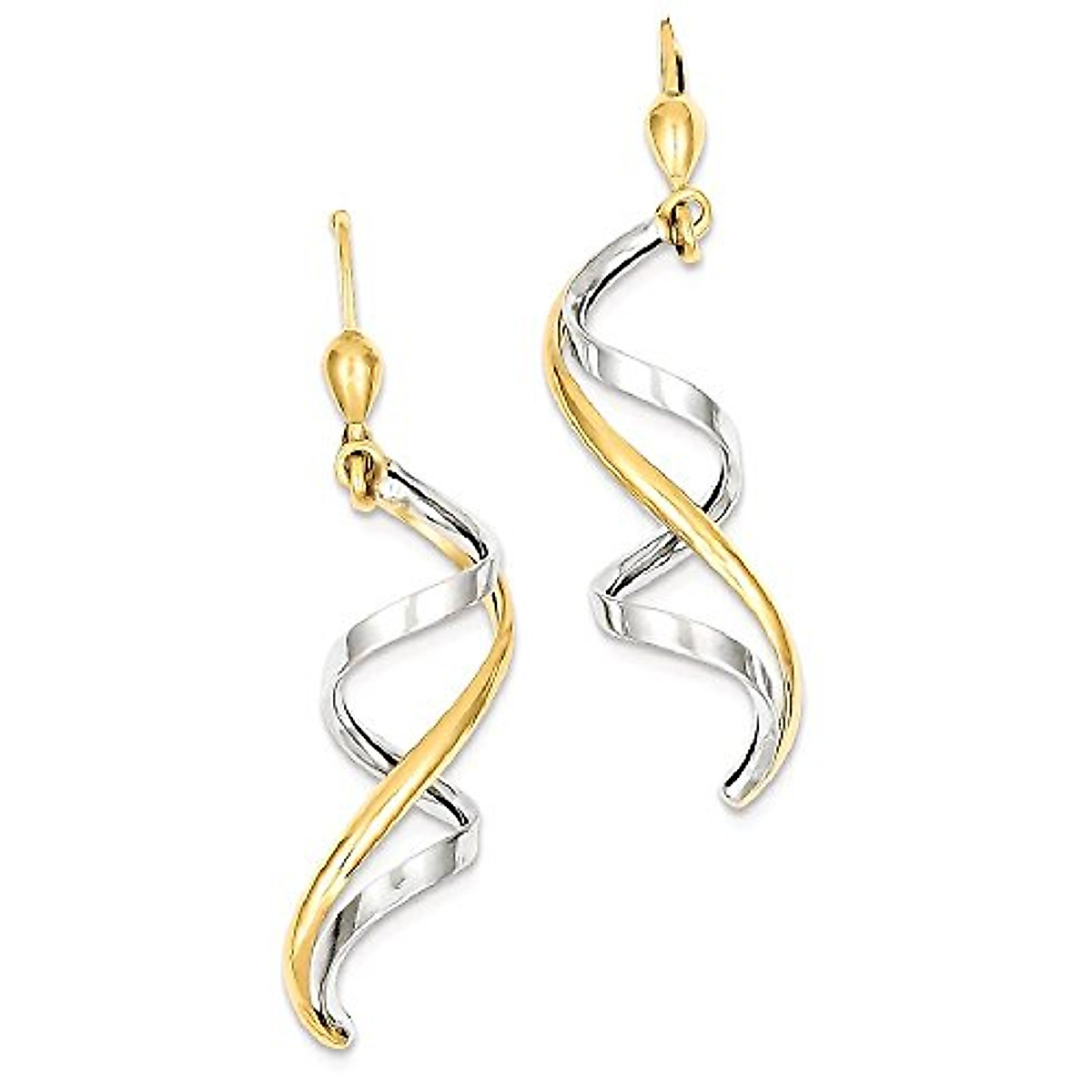 14K Two Tone Gold Spiral Drop Dangle Earrings