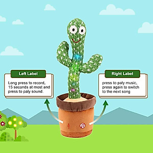 MIAODAM Dancing Cactus, Talking Cactus Baby Toy Repeating Words Smart Cactus Toy Dancing and Singing 100 Songs Funny Toy for Kids and Adults, Plush Interactive Toy Figures