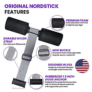 Nordstick Original Hamstring Curl Strap - Perform Nordic Curls Anywhere Anytime - Upgraded Door Anchor & One Size Fits All Strap - 500lbs - Easy Setup